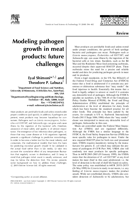 (PDF) Modeling pathogen growth in meat products: future challenges
