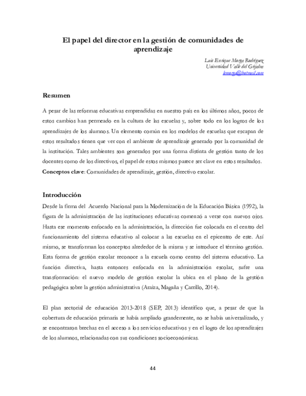 (PDF) El papel del director en la gestión de comunidades de aprendizaje