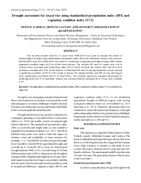(PDF) Drought assessment for kharif rice using standardized ...
