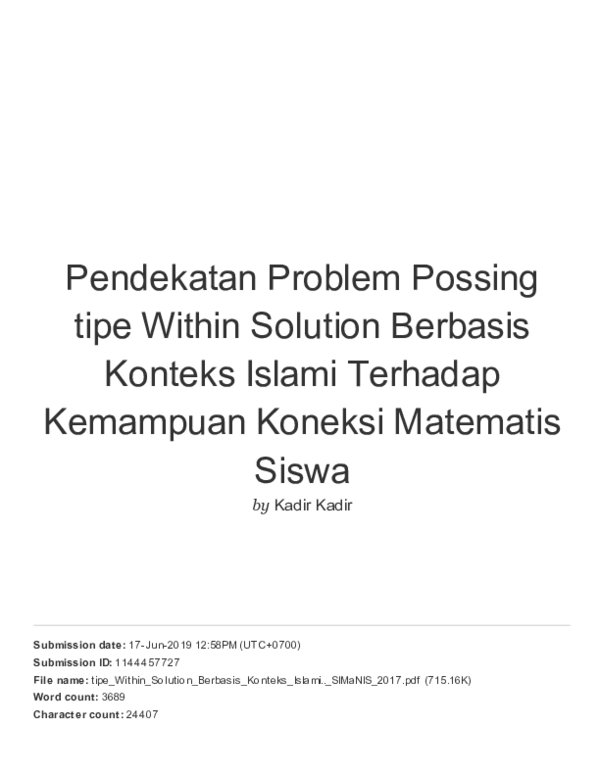 (PDF) Pendekatan Problem Possing tipe Within Solution Berbasis Konteks Islami Terhadap Kemampuan ...