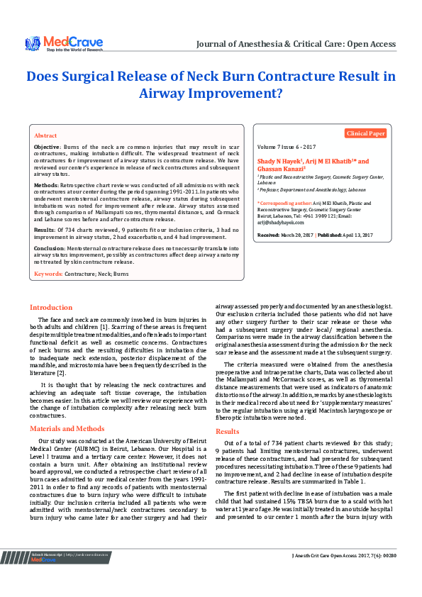 (PDF) Does Surgical Release of Neck Burn Contracture Result in Airway ...
