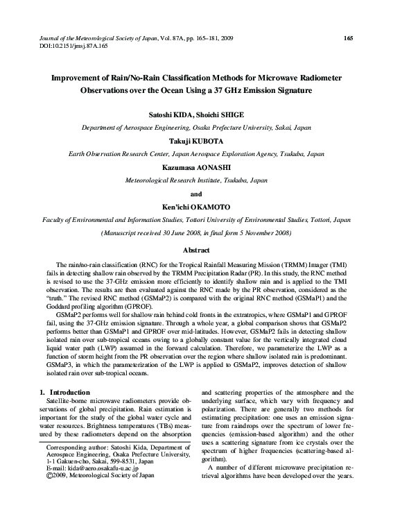 (PDF) Improvement of Rain/No-Rain Classification Methods for Microwave ...