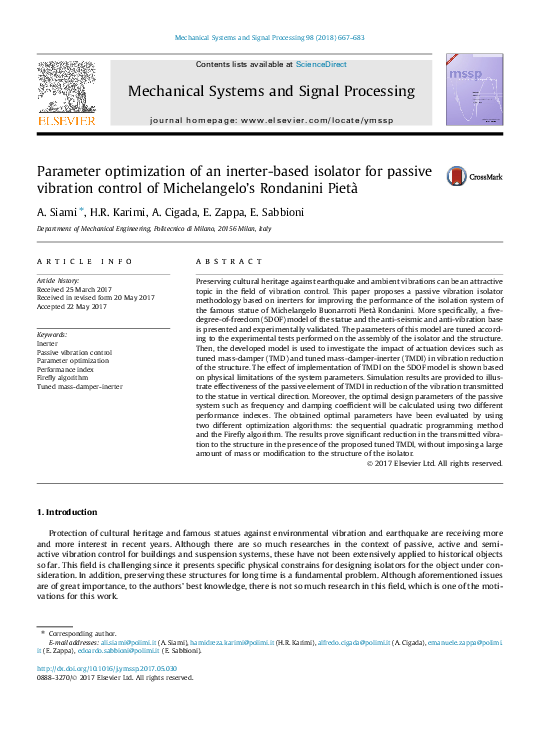 Pdf Parameter Optimization Of An Inerter Based Isolator For Passive