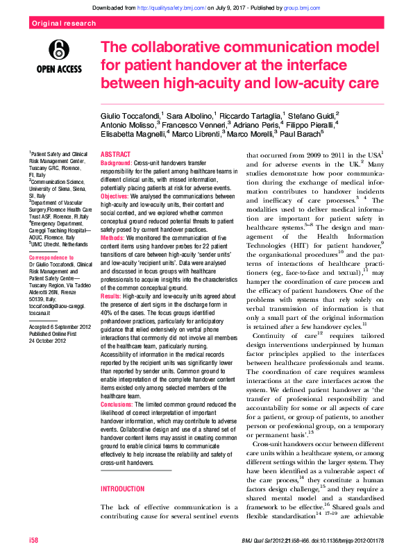 (PDF) The collaborative communication model for patient handover at the ...