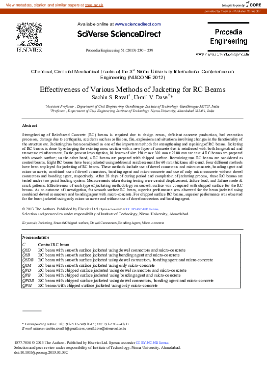 (PDF) Effectiveness of Various Methods of Jacketing for RC Beams