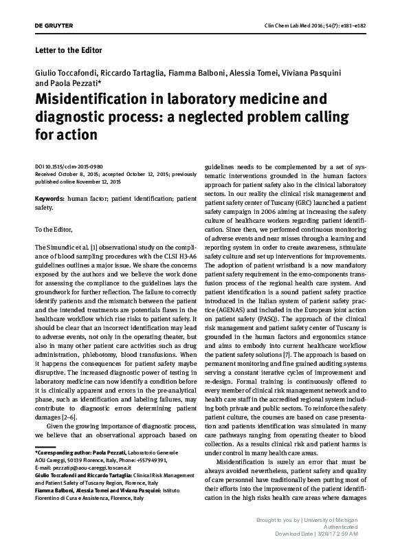 (PDF) Misidentification in laboratory medicine and diagnostic process ...