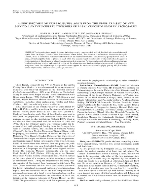 (PDF) A new specimen ofHesperosuchus agilisfrom the Upper Triassic of ...