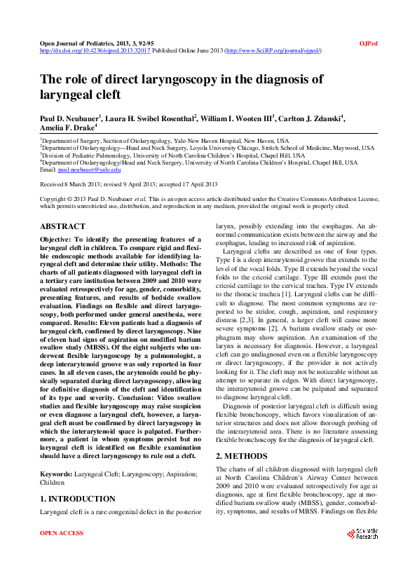 (PDF) The role of direct laryngoscopy in the diagnosis of laryngeal cleft