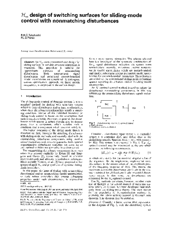 (PDF) ℋ∞ Design of Switching Surfaces for Sliding-Mode Control with Nonmatching Disturbances