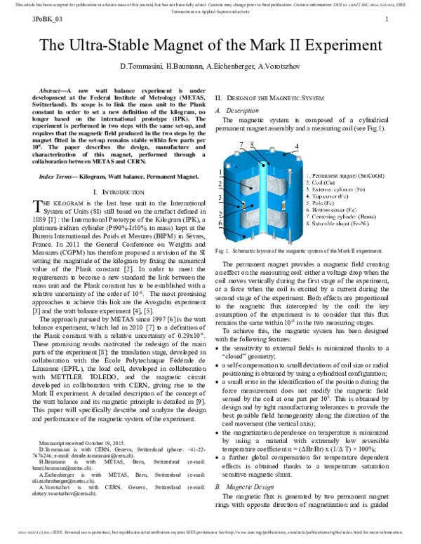 (PDF) The Ultra-Stable Magnet of the Mark II Experiment | Ali Eichenberger - Academia.edu