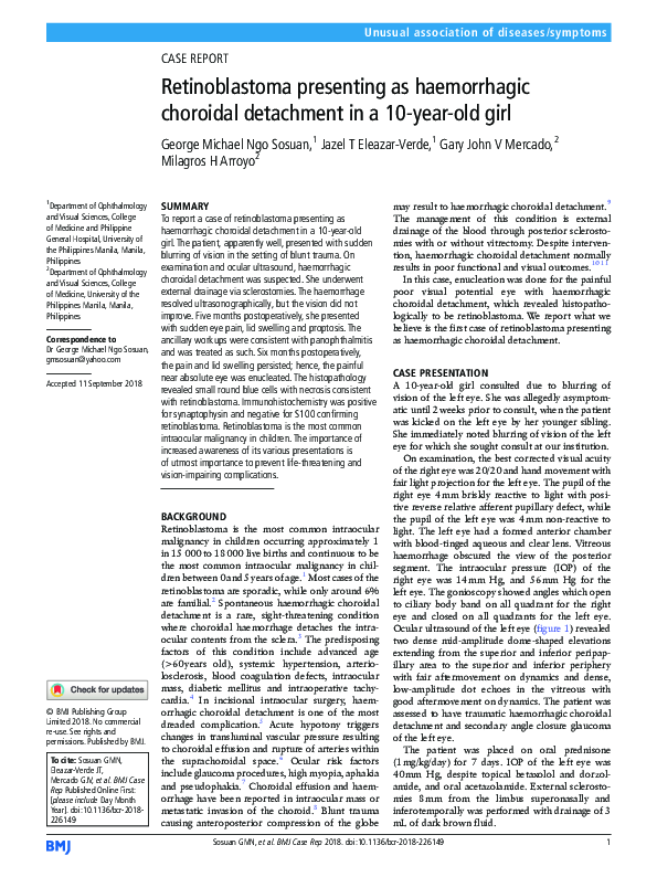 (PDF) Retinoblastoma presenting as haemorrhagic choroidal detachment in ...