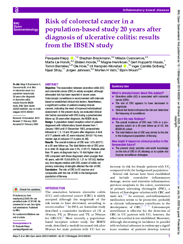 (PDF) Risk of colorectal cancer in a population-based study 20 years ...