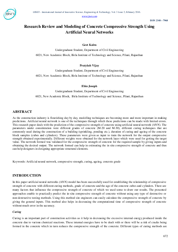 (PDF) Research Review and Modeling of Concrete Compressive Strength Using Artificial Neural Networks