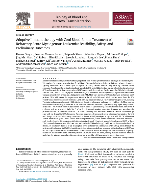 (PDF) Adoptive Immunotherapy with Cord Blood for the treatment of refractory Acute Myeloid ...