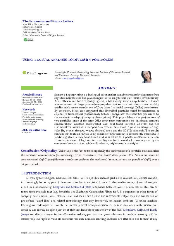 (PDF) Using Textual Analysis to Diversify Portfolios