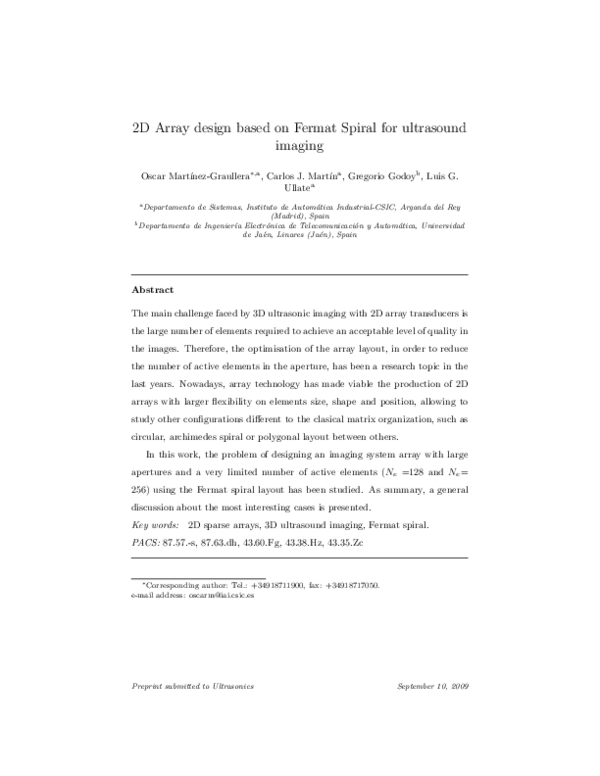 (PDF) 2D array design based on Fermat spiral for ultrasound imaging | Luis Ulate - Academia.edu