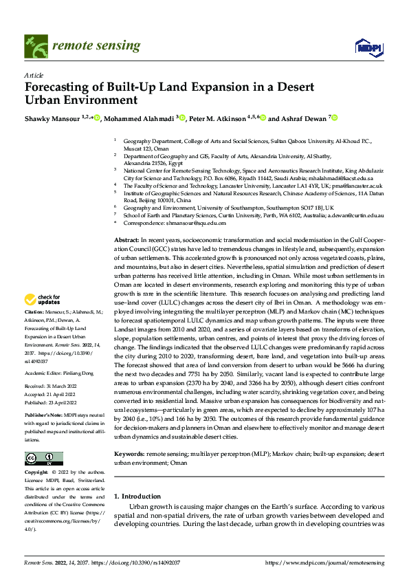 (PDF) Forecasting of Built-Up Land Expansion in a Desert Urban Environment