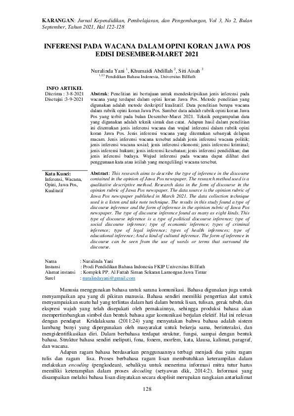 (PDF) Inferensi Pada Wacana Rubrik Opini Koran Jawa Pos Edisi Desember ...