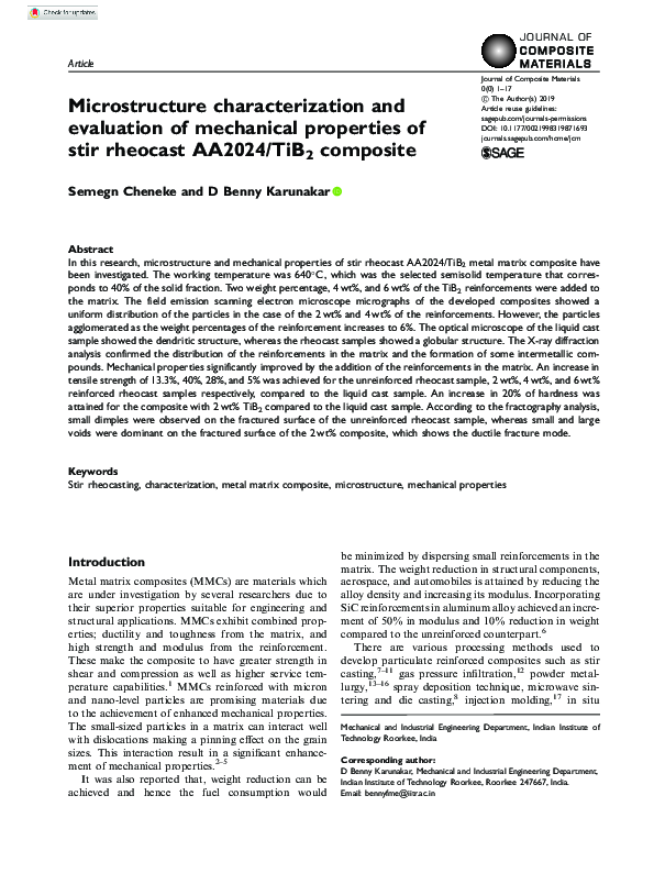 (PDF) Microstructure characterization and evaluation of mechanical properties of stir rheocast ...