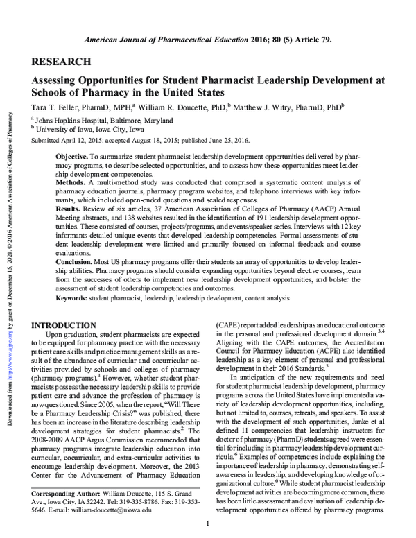 (PDF) Assessing Opportunities for Student Pharmacist Leadership ...