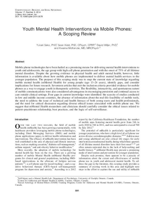 (PDF) Youth Mental Health Interventions via Mobile Phones: A Scoping Review