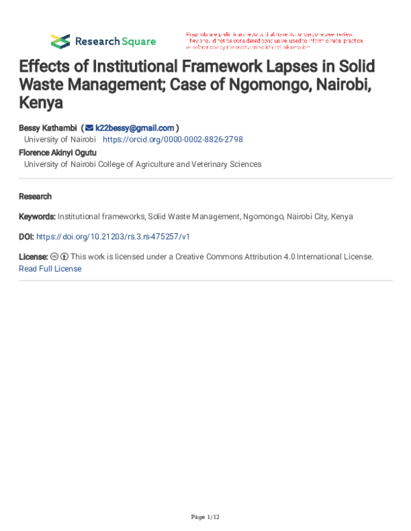 (PDF) Effects of Institutional Framework Lapses in Solid Waste ...