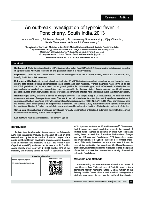 (PDF) An outbreak investigation of typhoid fever in
