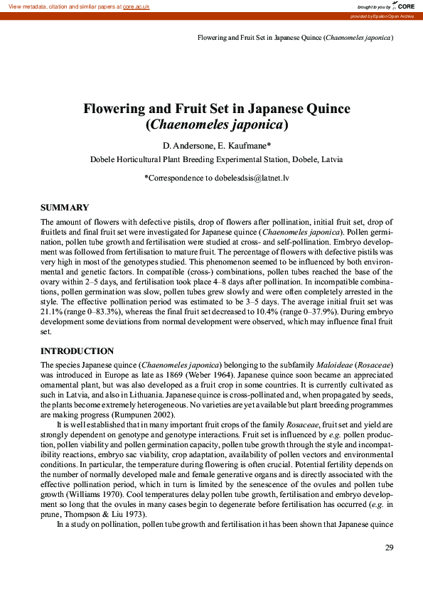 (PDF) Flowering and fruit set in Japanese quince