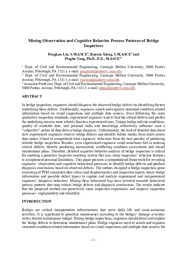 (PDF) Mining Observation and Cognitive Behavior Process Patterns of Bridge Inspectors