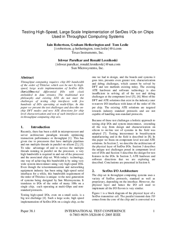 (PDF) Testing high-speed, large scale implementation of serdes i/os on ...