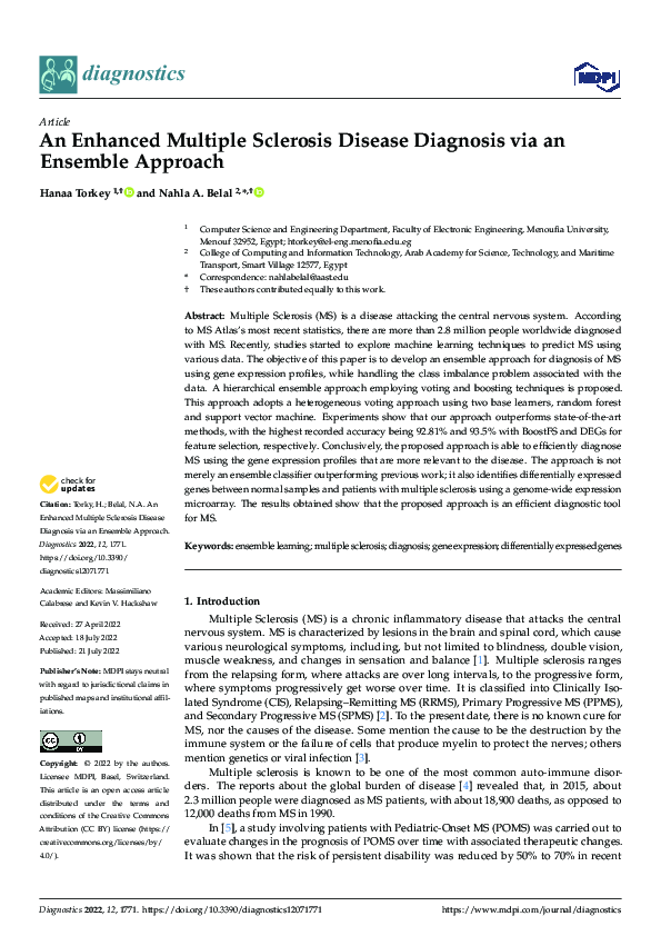 (PDF) An Enhanced Multiple Sclerosis Disease Diagnosis via an Ensemble Approach