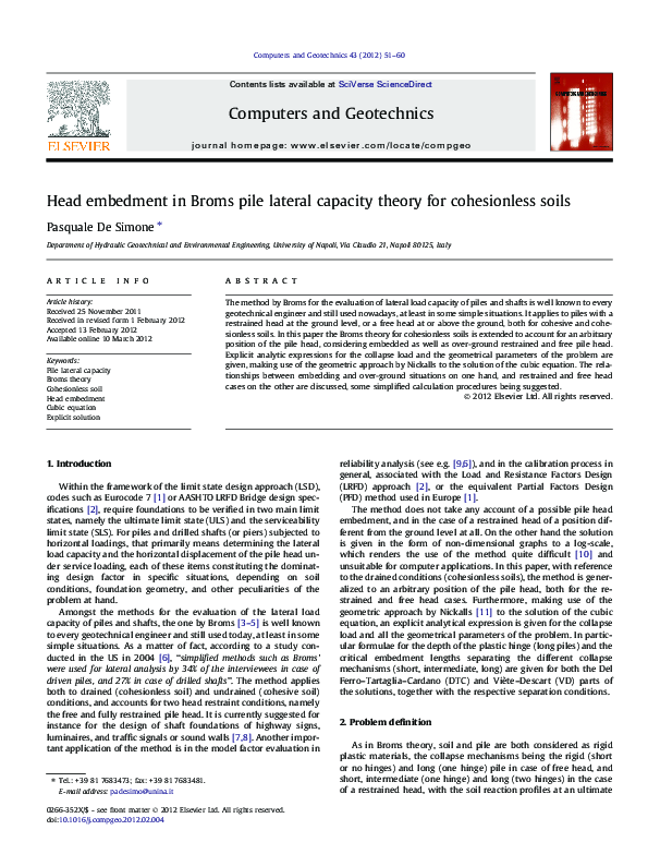 (PDF) Head embedment in Broms pile lateral capacity theory for ...