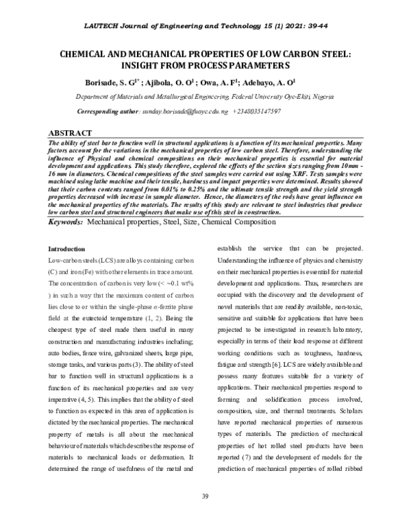 (PDF) Chemical and Mechanical Properties of Low Carbon Steel: Insight ...