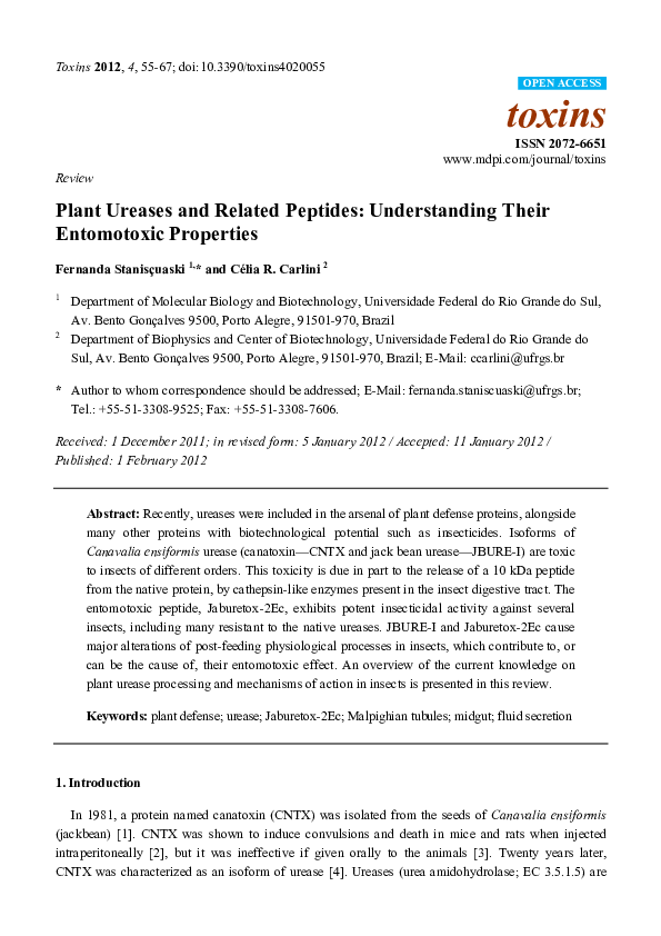 (PDF) Plant Ureases and Related Peptides: Understanding Their ...