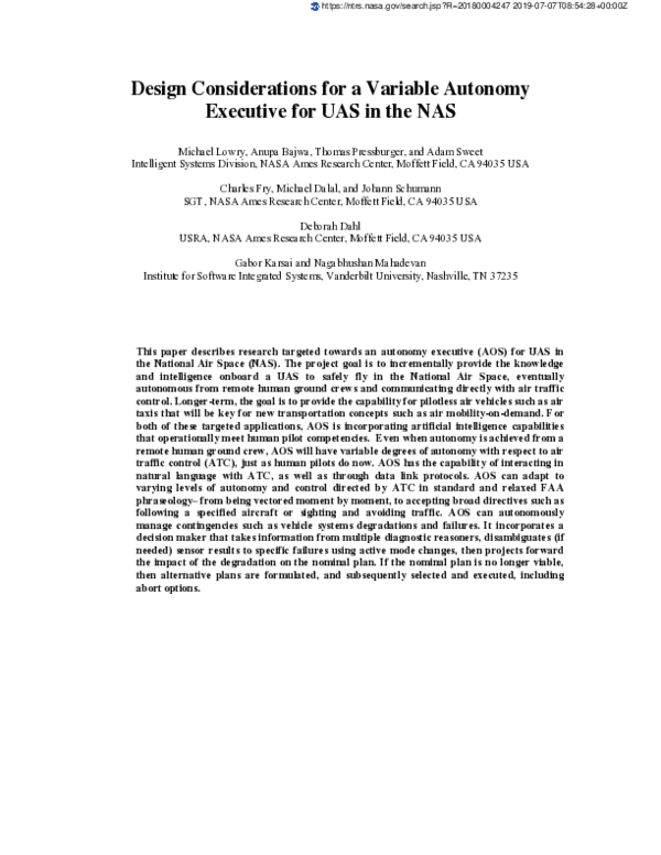 (PDF) Design Considerations for a Variable Autonomy Exeuctive for UAS ...