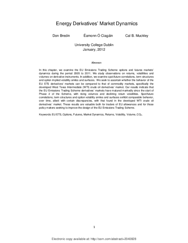 (PDF) Energy Derivatives' Market Dynamics | Cal Muckley - Academia.edu
