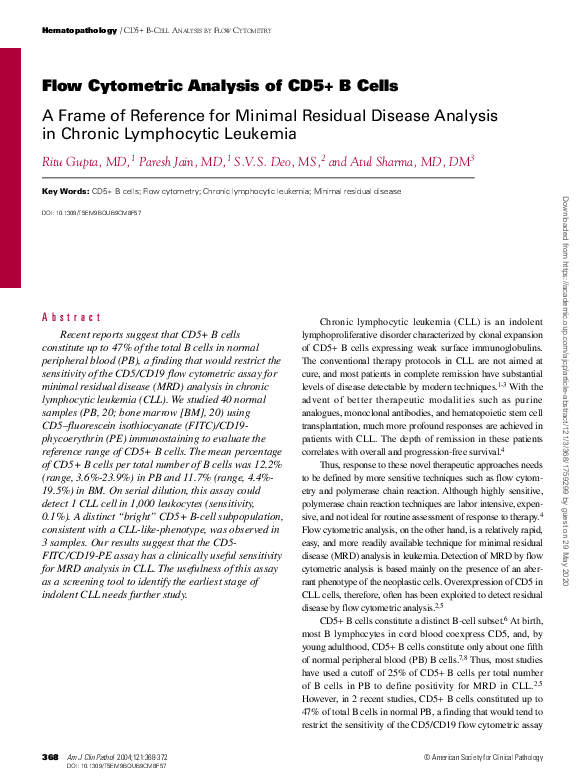 (PDF) Flow Cytometric Analysis of CD5+ B Cells: A Frame of Reference ...