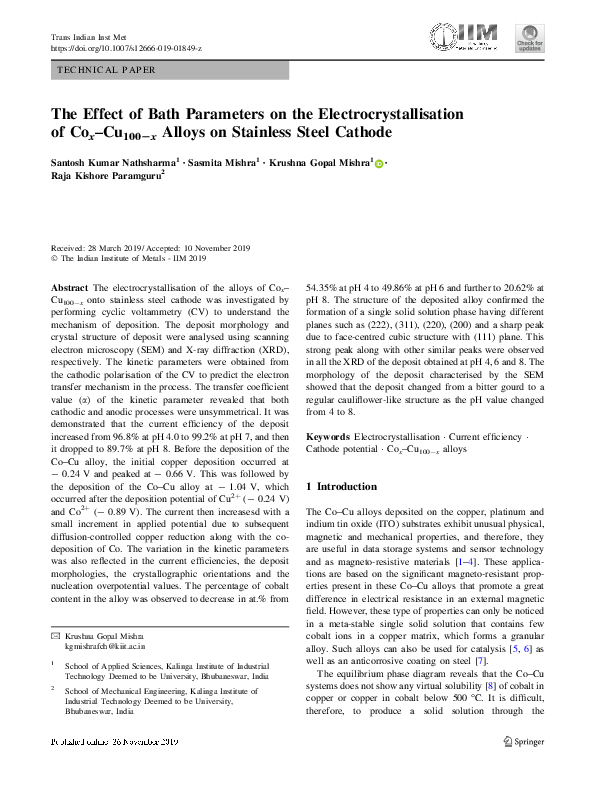 (PDF) The Effect of Bath Parameters on the Electrocrystallisation of ...