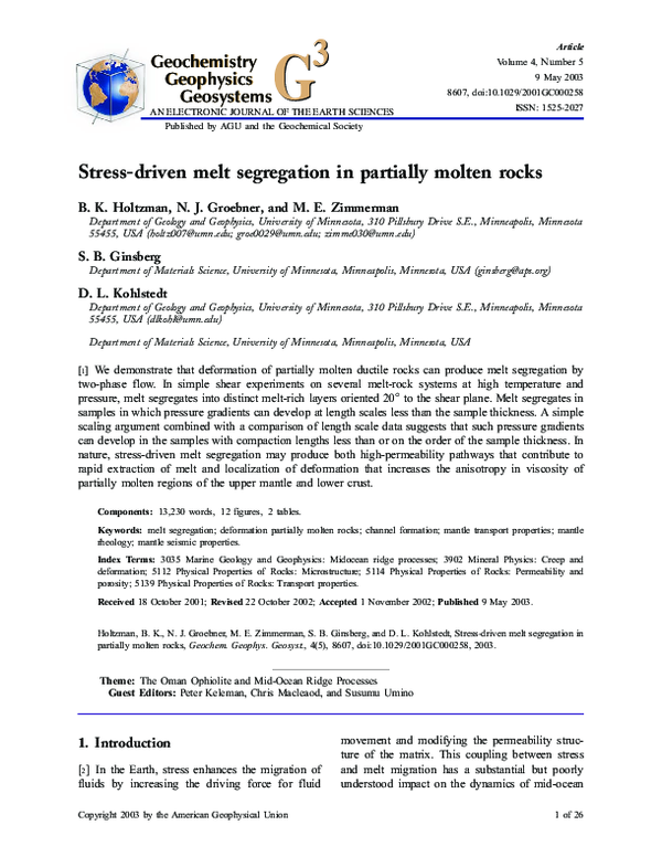(PDF) Stress-driven melt segregation in partially molten rocks