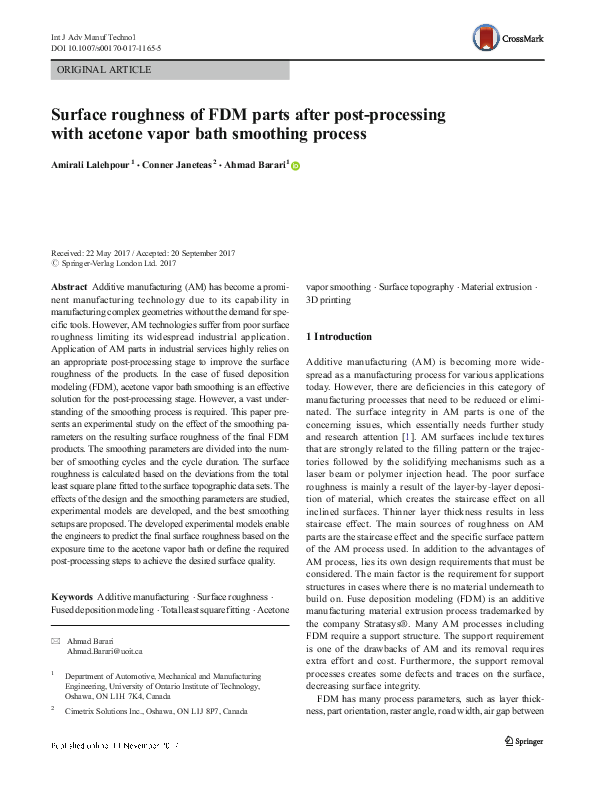 (PDF) Surface roughness of FDM parts after post-processing with acetone ...
