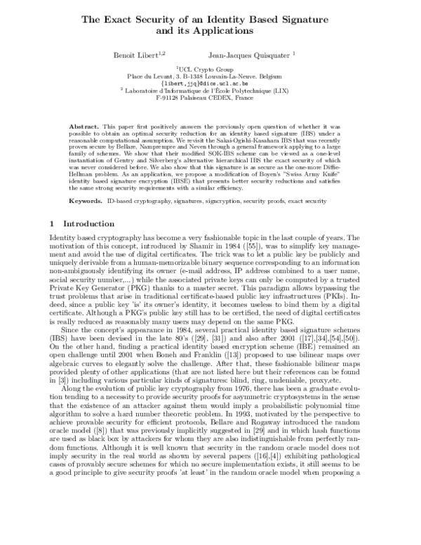 (PDF) The exact security of an identity based signature and its applications