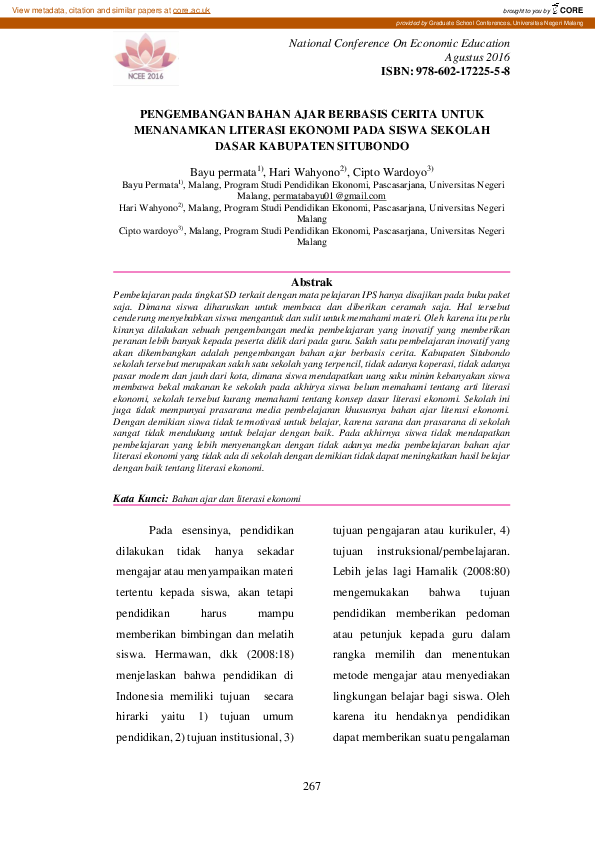 (PDF) Pengembangan Bahan Ajar Berbasis Cerita Untuk Menanamkan Literasi Ekonomi Pada Siswa ...