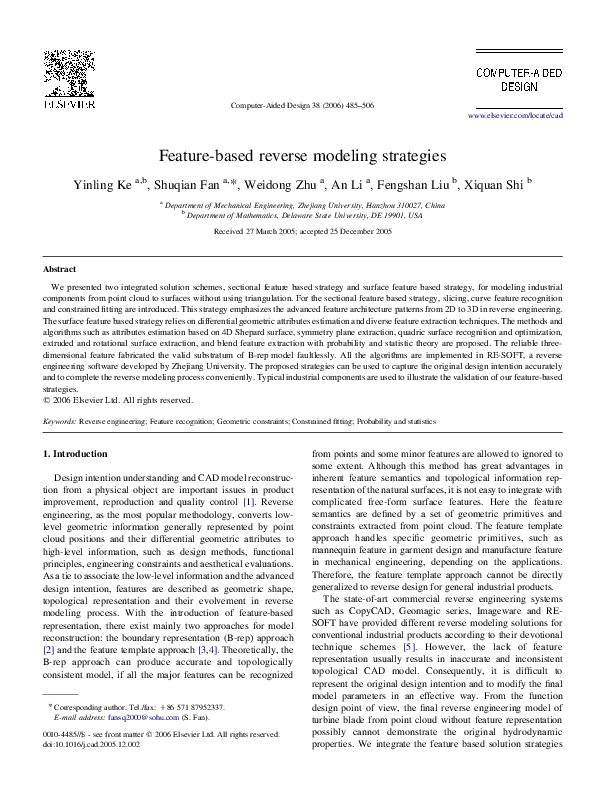 Pdf Feature Based Reverse Modeling Strategies