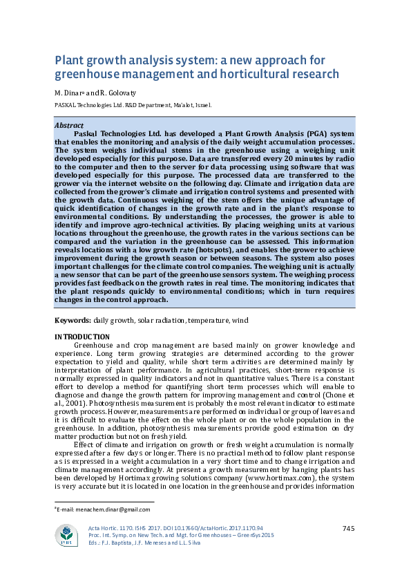 (PDF) Plant growth analysis system: a new approach for greenhouse ...