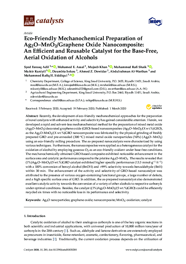 (PDF) Eco-Friendly Mechanochemical Preparation of Ag2O–MnO2/Graphene ...