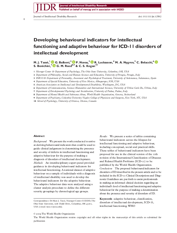 (PDF) Developing behavioural indicators for intellectual functioning ...