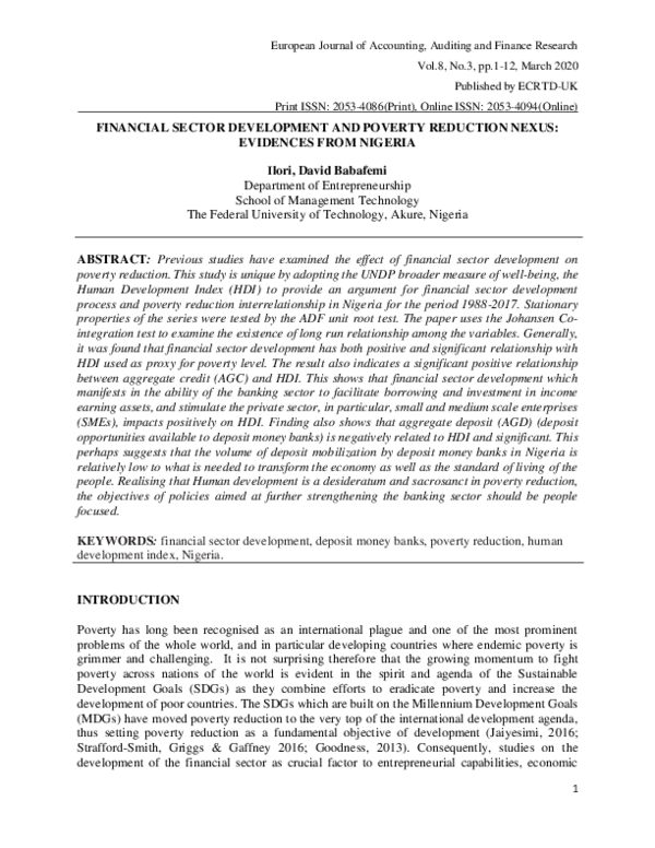 (PDF) Financial Sector Development and Poverty Reduction Nexus ...