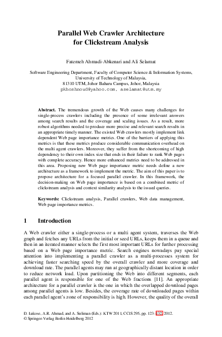 (PDF) Parallel Web Crawler Architecture for Clickstream Analysis | Fatemeh Ahmadi Abkenari ...