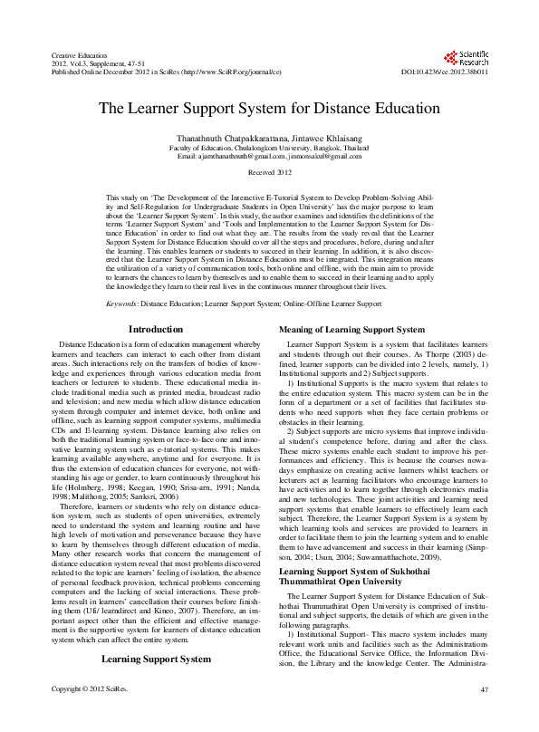 (PDF) The Learner Support System for Distance Education