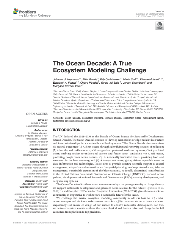 (PDF) The Ocean Decade: A True Ecosystem Modeling Challenge